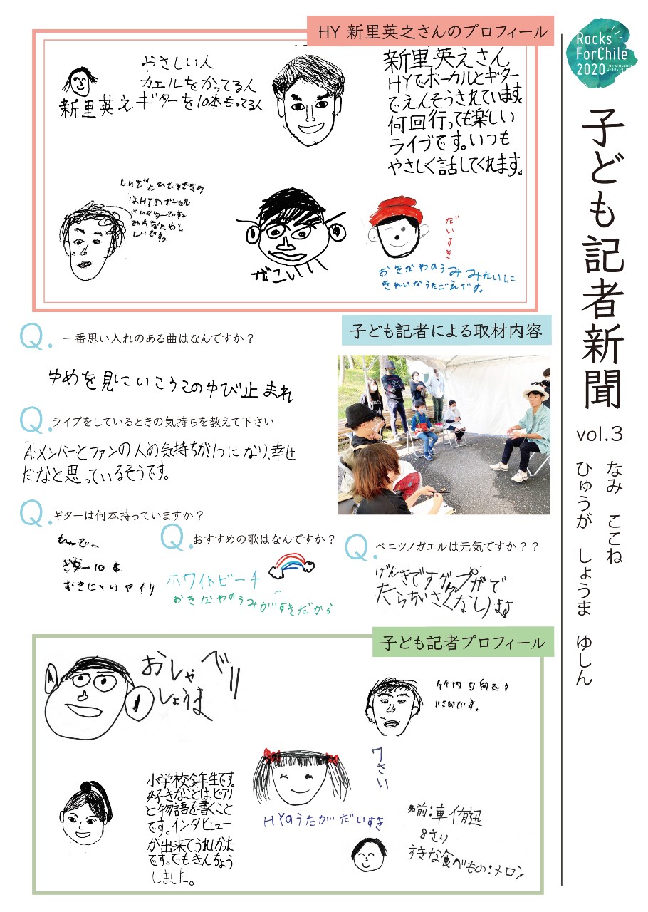 子ども記者新聞vol.3 新里英之（HY） | Rocks ForChile 2020